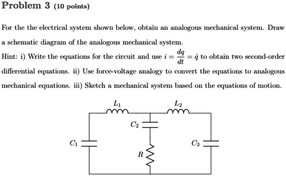 SOLVED: Problem 3 (10 points) For the the electrical system shown below,obtain an analogous ...