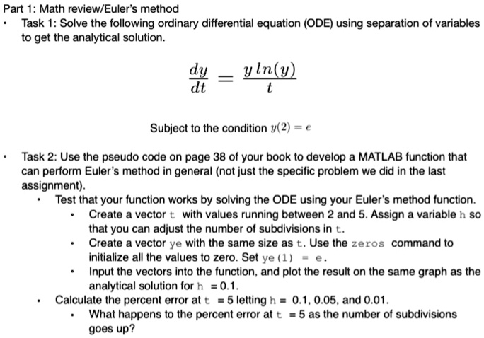 please include matlab code with descriptions describing how answered part1math revieweulers ...