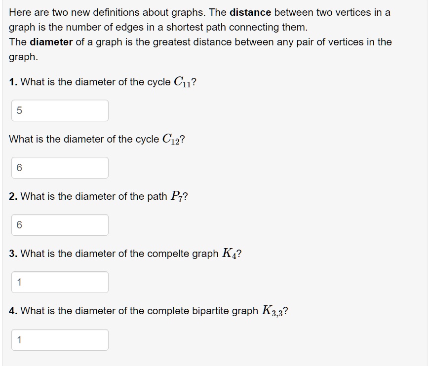 Solved Texts Here Are Two New Definitions About Graphs The Distance Between Two Vertices In A