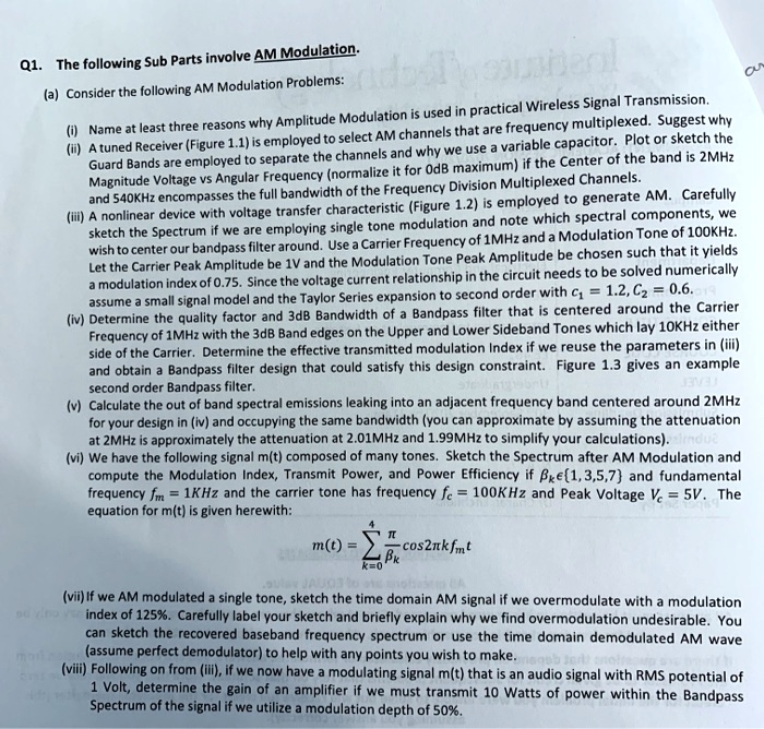Solved The Following Subparts Involve Am Modulation A Consider The Following Am Modulation