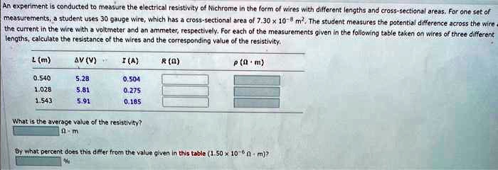 SOLVED: An experiment is conducted to measure the electrical ...