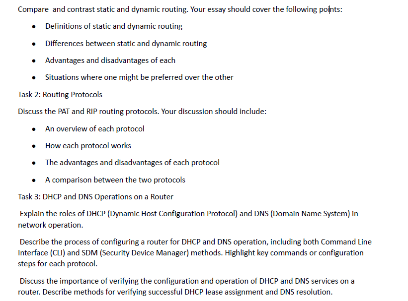 Compare and contrast static and dynamic routing. Your essay should ...
