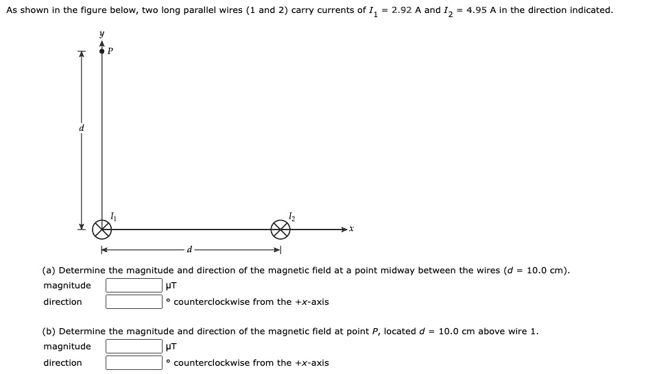 as shown in the figure below two long parallel wires 1 and 2 carry ...