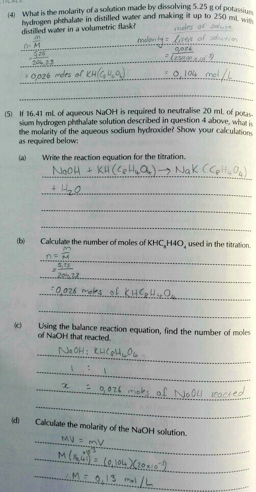 SOLVED: of a solution made by dissolving 5.25 g of What is the molarity potassium distilled ...