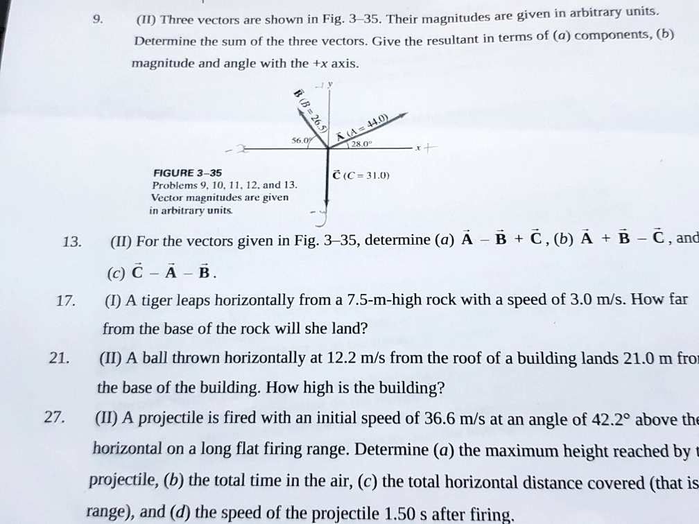 ii three vectors are shown in fig 3 35 their magnitudes are given in ...
