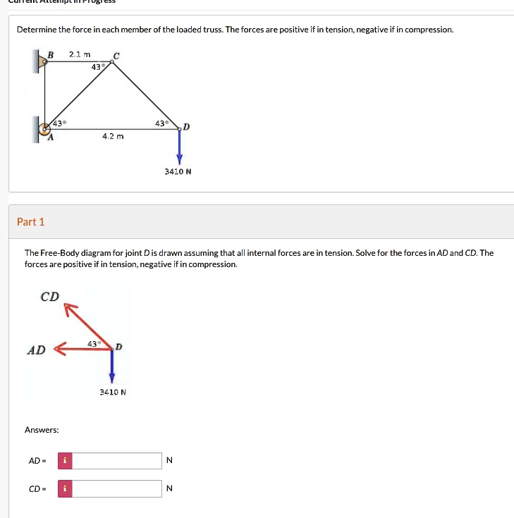 SOLVED: Determine the force in each member of the loaded truss. The ...
