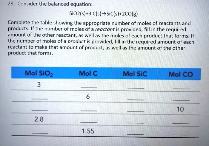 29 consider the balanced equation si02s3 cs sicszcolg complete the ...