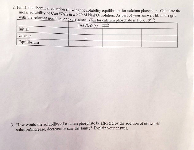 SOLVED: Finish the chemical equation molar showing the solubility ...