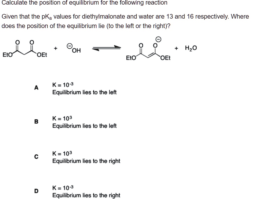 SOLVED: Calculate the position of equilibrium for the following ...