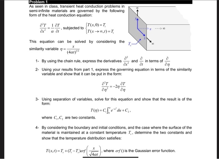 Solved Problem 1 As Seen In Class Transient Heat Conduction Problems In Semi Infinite