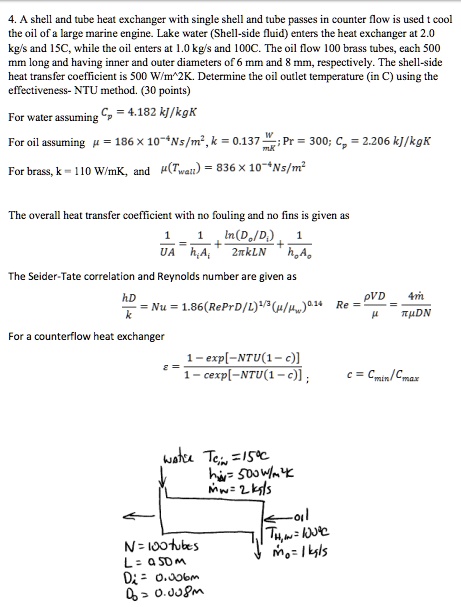 SOLVED: A shell and tube heat exchanger with a single shell and tube ...