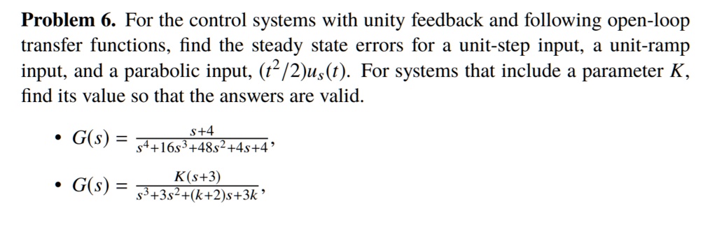 Solved Problem 6 For The Control Systems With Unity Feedback And The