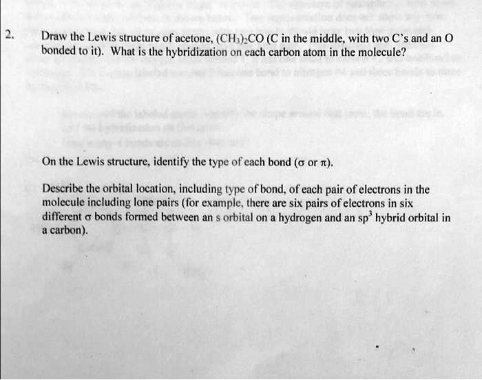 draw the lewis structure of acetone ch co c in the middle with two c ...