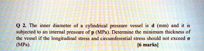 20 the inner diameter of a cylindrical pressure vessel is d mm and it ...