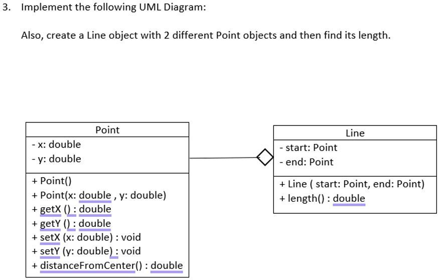 SOLVED: Implement the following UML Diagram: Also, create a Line object ... SOLVED: Implement the following UML Diagram: Also, create a Line object ...