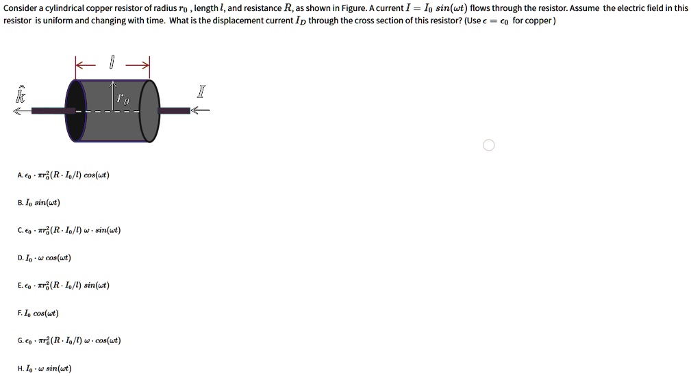 SOLVED: Consider a cylindrical copper resistor of radius r, length L, and resistance R, as shown ...