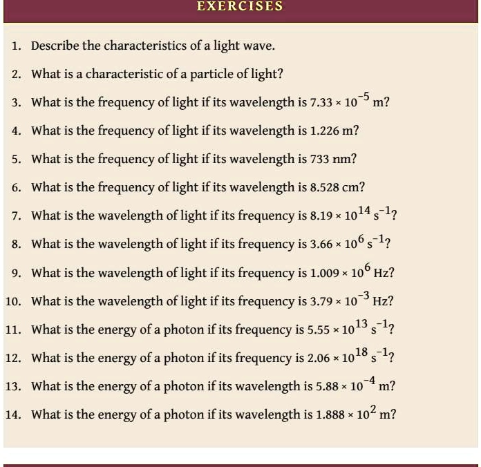 exercises describe the characteristics of a light wave what is a ...