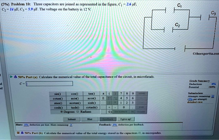 Probkcm 10: Three capacitors are joined as represented in the figure ...
