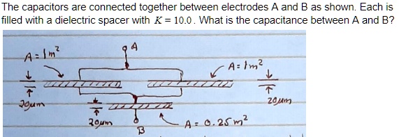 the capacitors are connected together between electrodes a and b as ...