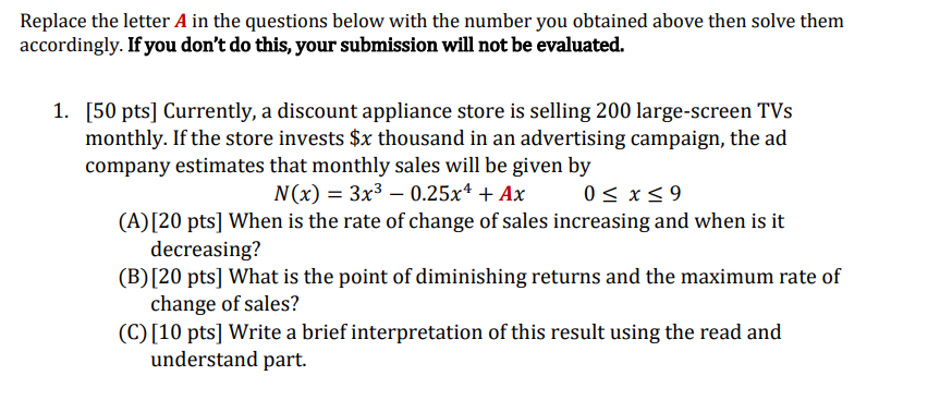 SOLVED: Replace the letter A in the questions below with the number you ...