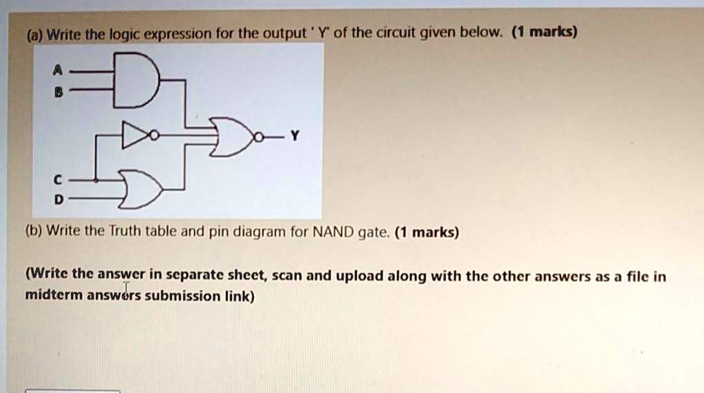 SOLVED: (a) Write the logic expression for the output 'Y' of the circuit given below. (1 mark ...