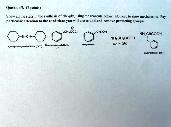 SOLVED: Question 9. Points) Show all the steps in the synthesis of phe ...