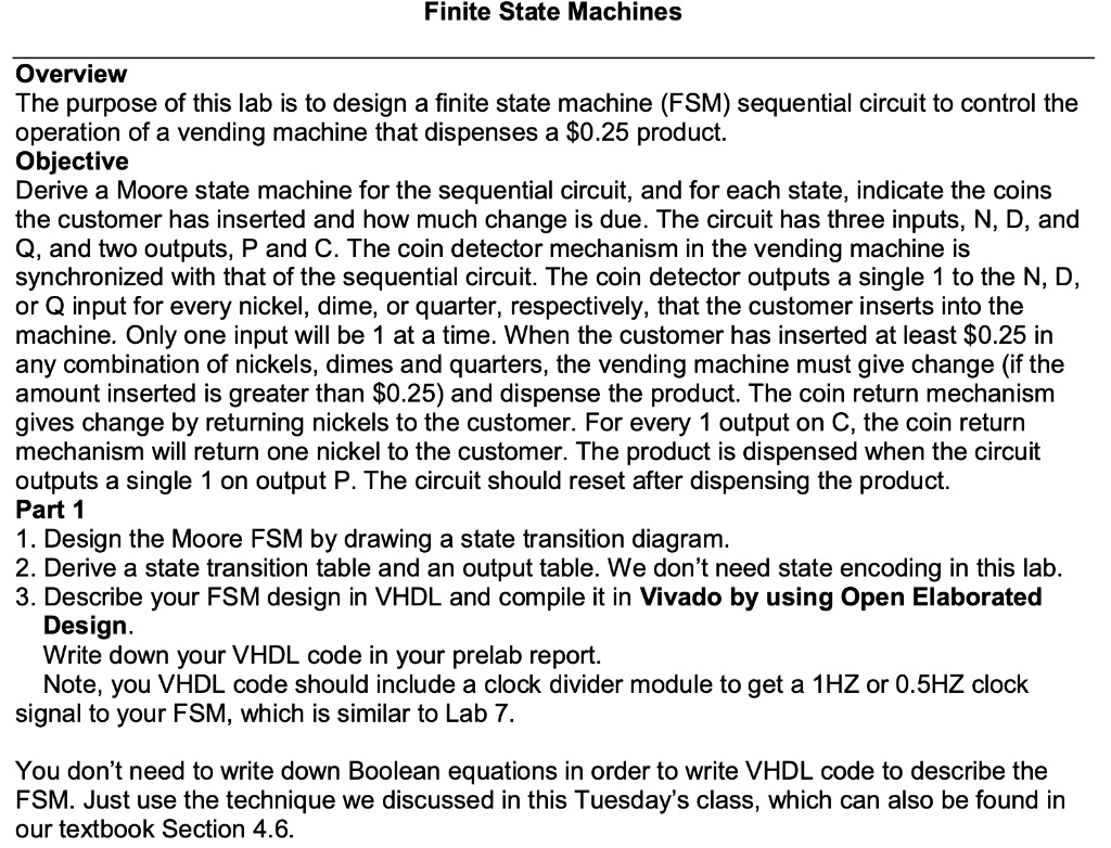 Finite State Machines Overview The Purpose Of This Lab Is To Design A Finite State Machine Fsm