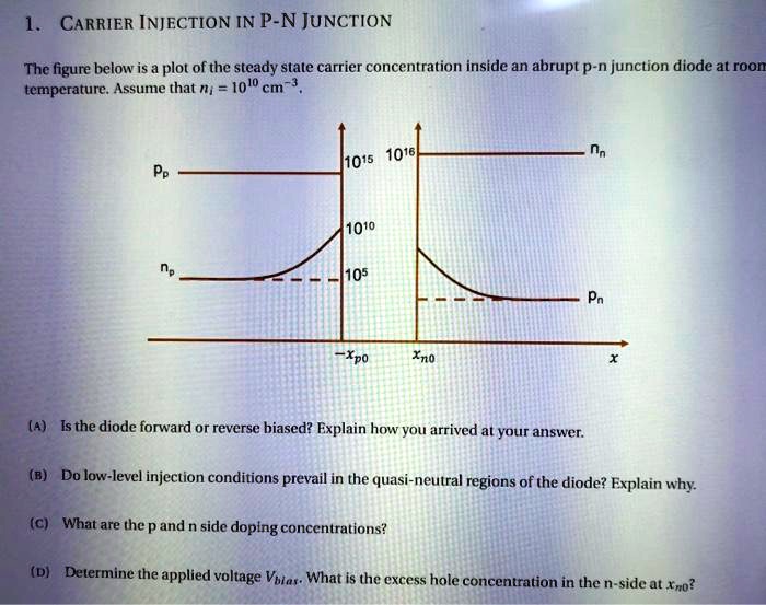 Solved Carrier Injection In P N Junction The Figure Below Is A Plot Of The Steady State Carrier