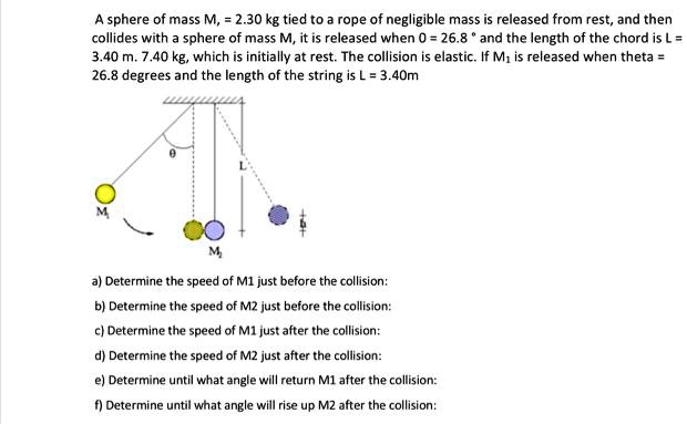 SOLVED: sphere of mass M, 2.30 kg tied to rope of negligible mass is released from rest, and ...