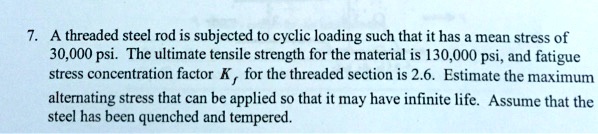 SOLVED: 7. A threaded steel rod is subjected to cyclic loading such ...