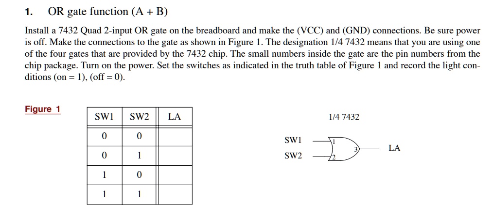 Build the OR gate. Label the inputs and outputs. 1. OR gate function (A ...
