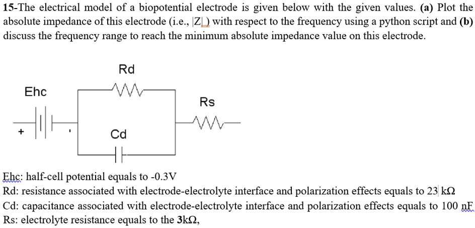 SOLVED: The electrical model of a biopotential electrode is given below ...