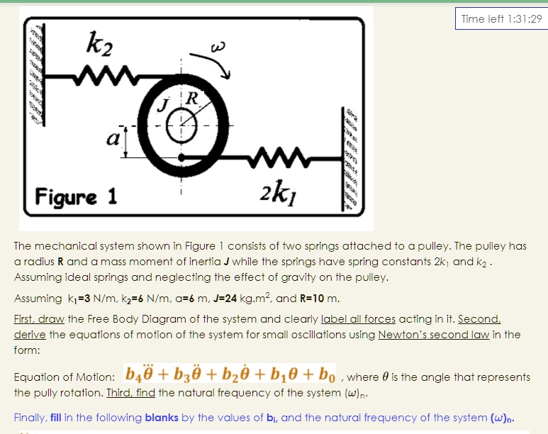 k2 a J R Time left 1:31:29 Figure 1 2k1 The mechanical system shown in ...