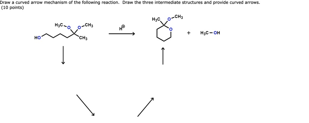 SOLVED: Draw the curved arrow mechanism of the following reaction. Draw the three intermediate ...
