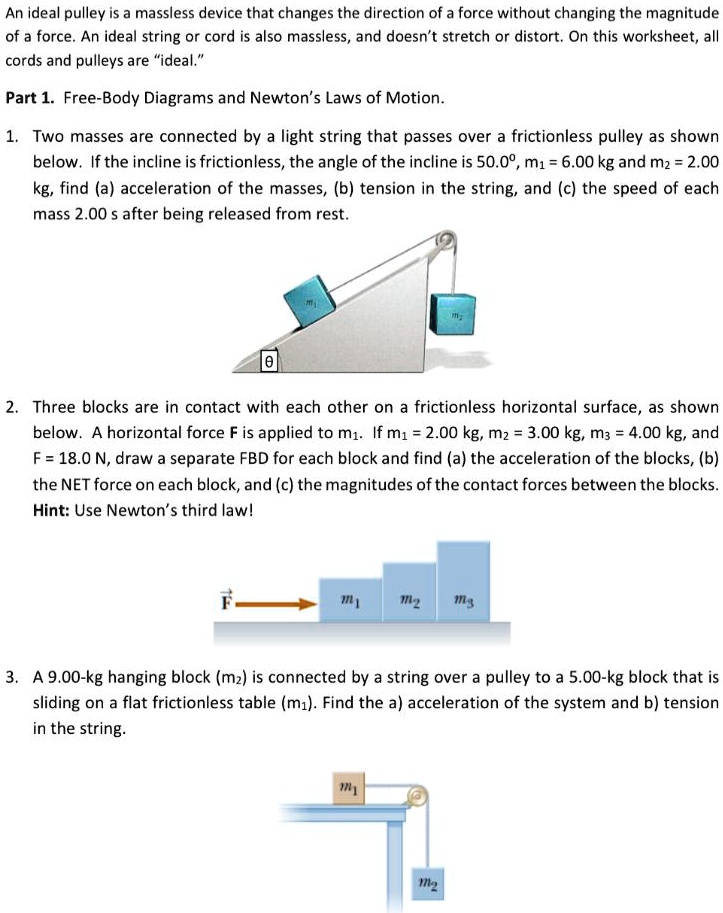 SOLVED: An ideal pulley is a massless device that changes the direction ...
