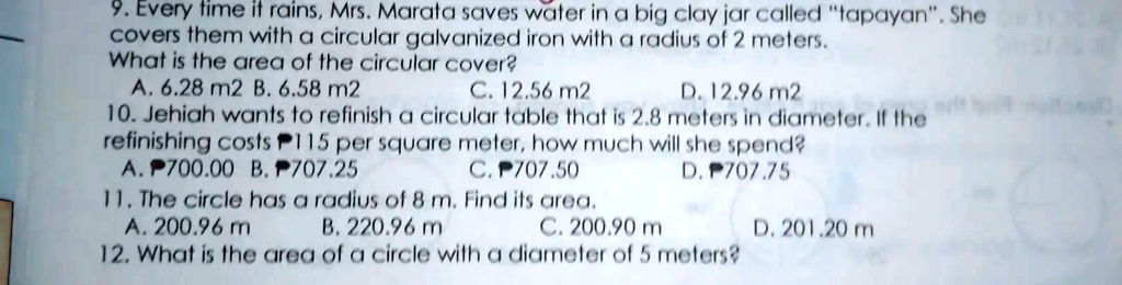 9. Every time it rains, Mrs. Marata saves water in a big clay jar ...