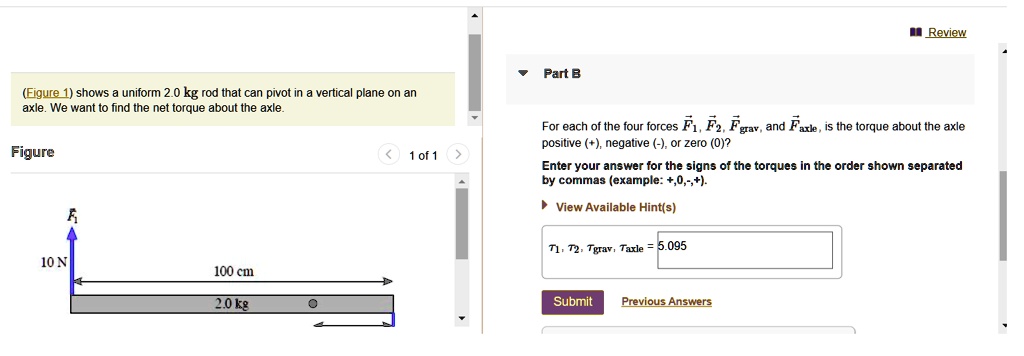 Texts: III Review Part B (Figure 1) shows a uniform 2.0 kg rod that can ...