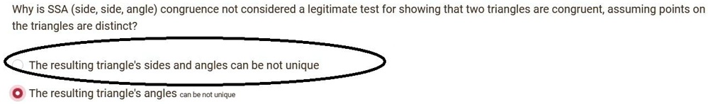 SOLVED: Why is SSA (side, side, angle) congruence not considered a ...