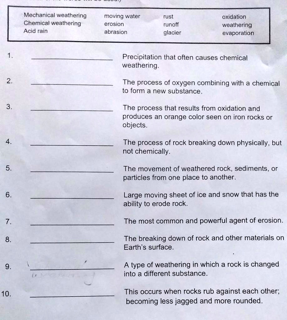 Mechanical And Chemical Weathering Worksheet