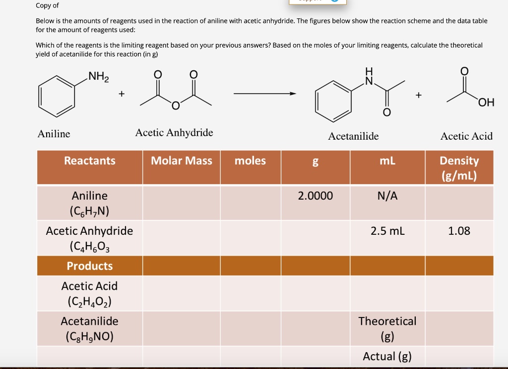 SOLVED: Copy of Below is the amounts of reagents used the reaction of ...