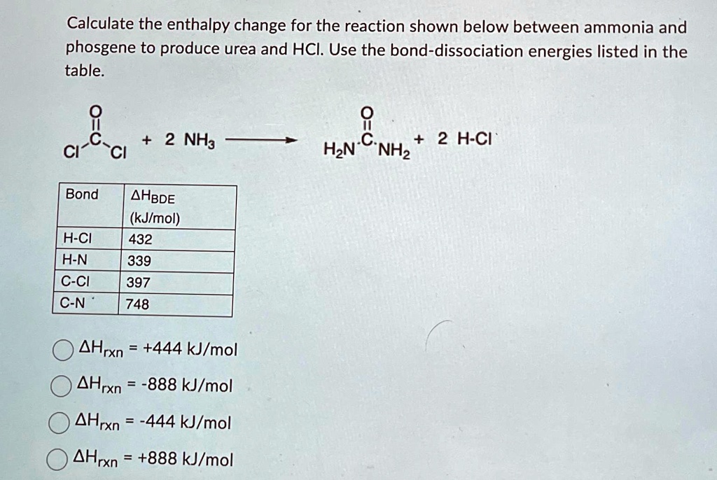 Calculate the enthalpy change for the reaction shown below between ammonia and phosgene to ...