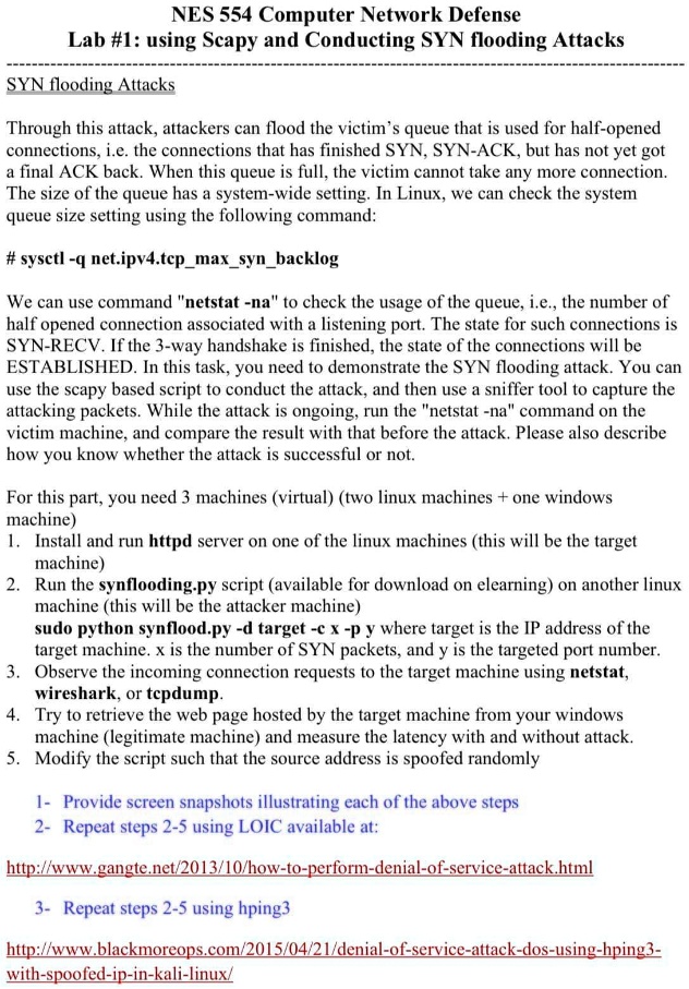 Solved Computer Network Defense Nes 554 Computer Network Defense Lab 1 Using Scapy And 