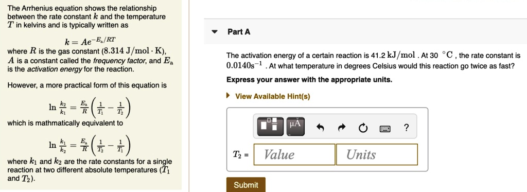 the arrhenius equation shows the relationship between the rate constant ...