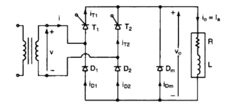 SOLVED: For the circuit shown in the figure, thyristor T1 is triggered at a delay angle Î± and ...