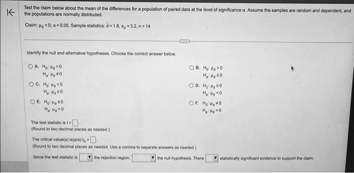 SOLVED: Test the claim below about the mean of the differences for a ...