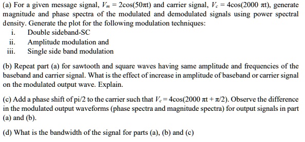 Solved Generate A Matlab Code To Accomplish The Following A For A Given Message Signal Vr