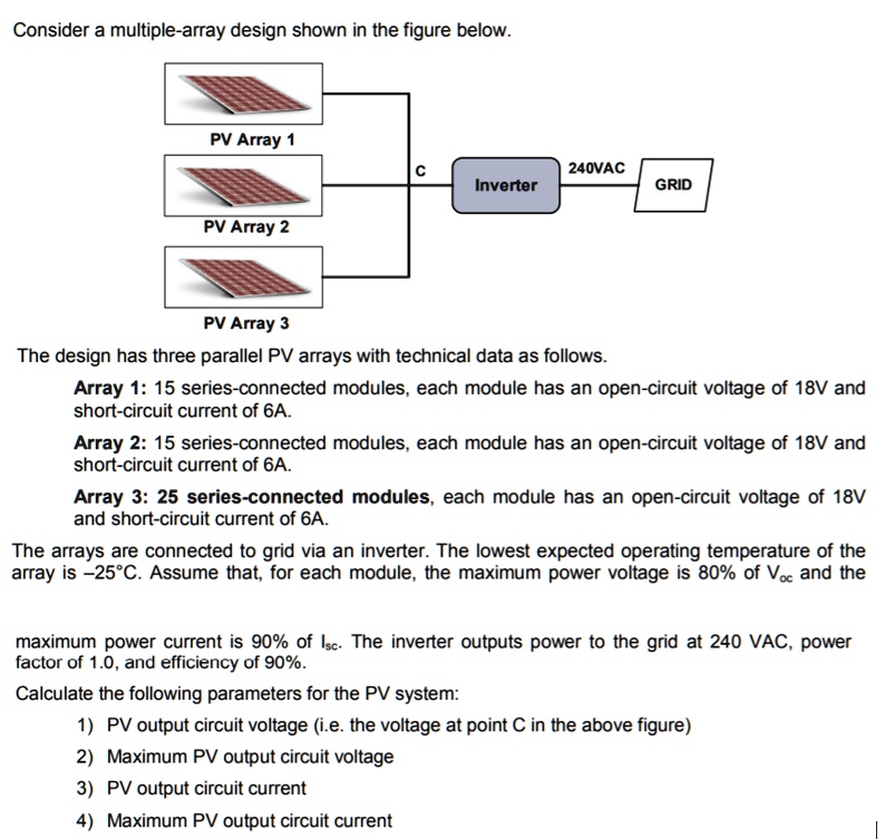 SOLVED: Consider a multiple-array design shown in the figure below: PV ...