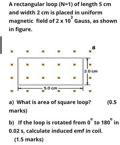 SOLVED: A rectangular loop (N=1) of length 5 cm and width 2 cm is ...