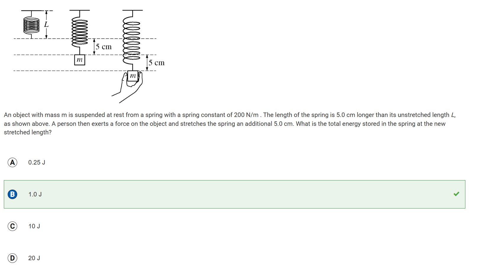 An object with mass m is suspended at rest from a spring with a spring ...