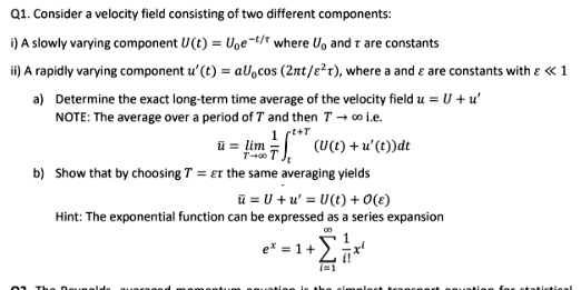 Q1. Consider a velocity field consisting of two different components: i ...